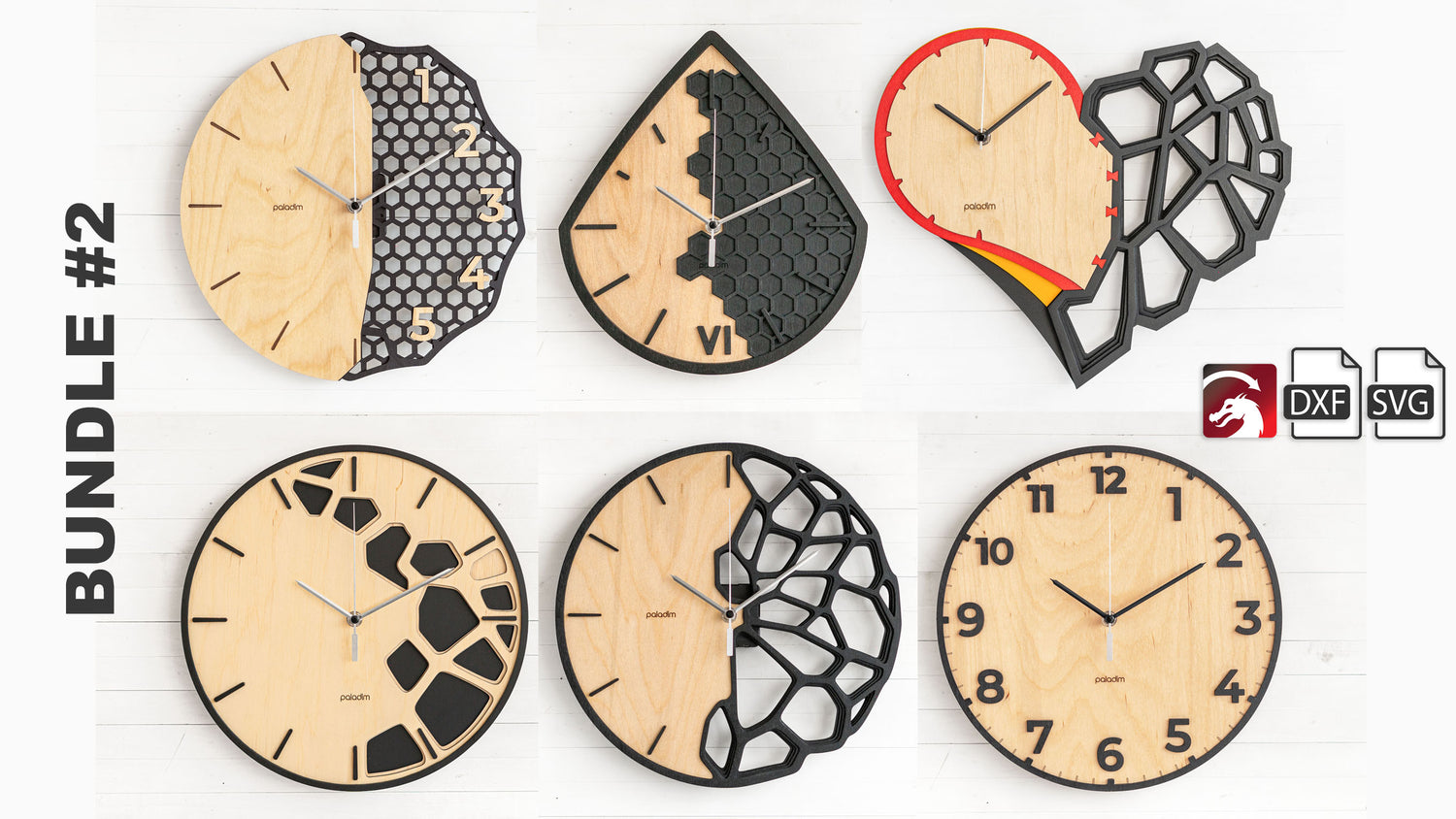 BUNDLE #2 Six Wall Clocks DIGITAL DESIGN for Laser Cutting – Paladim Studio