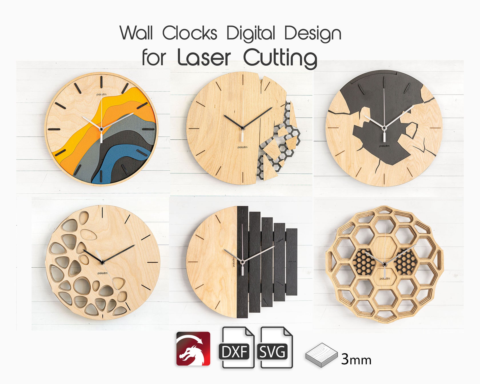 BUNDLE #1 Six Wall Clocks DIGITAL DESIGN for Laser Cutting – Paladim Studio
