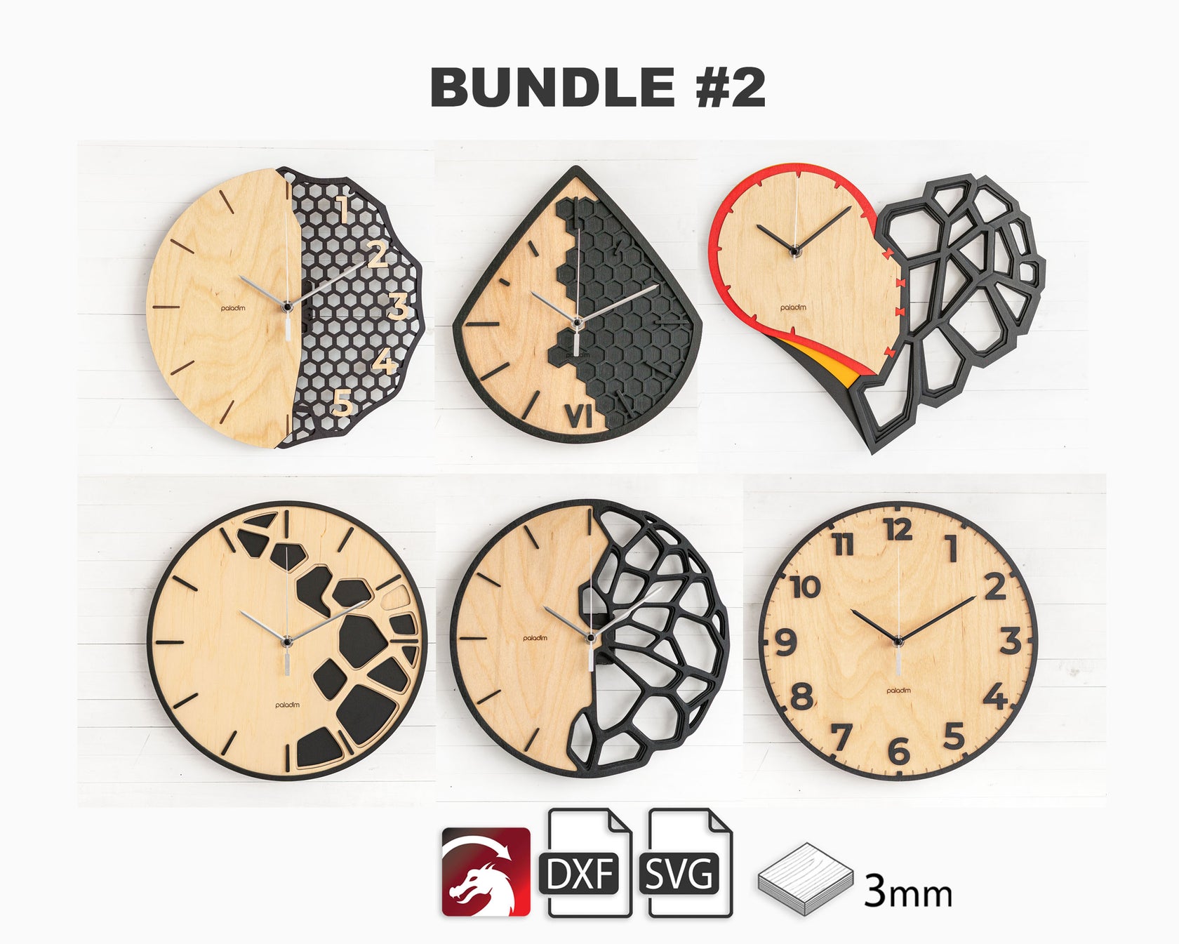 BUNDLE #2 Six Wall Clocks DIGITAL DESIGN for Laser Cutting – Paladim Studio